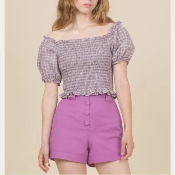 Samantha Pleet | Tops | Samantha Pleet Puff Sleeve Plaid Crop Top ...